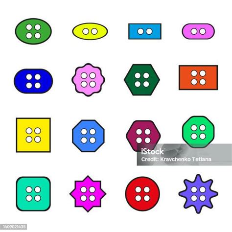 Atur Kancing Pakaian Berwarna Kancing Pakaian Set Kartun Ilustrasi