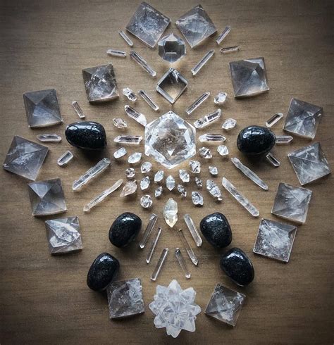 Quartz Nuummite And Herkimer Diamond Crystals Healing Grids Stones