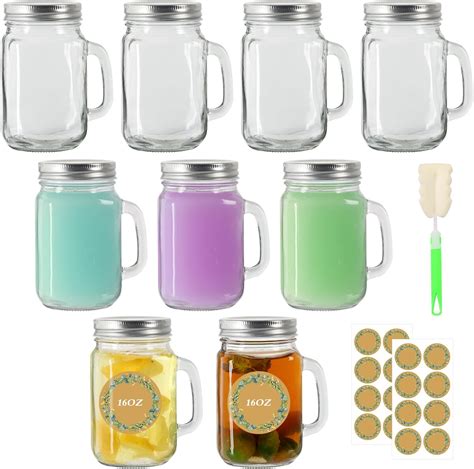 Szuah Mason Jar With Handle 9 Pack 16 Oz Mason Jar Mugs