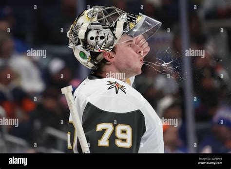 Vegas Golden Knights Goaltender Carter Hart Spits During The Second