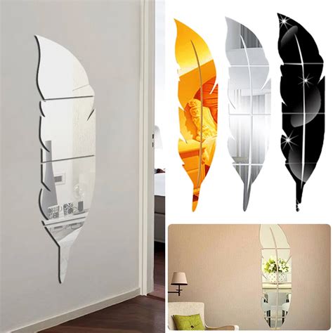 거실용 깃털 3d 벽 거울 스티커 유리 데칼 아크릴 스티커 벽화 벽 장식 벽지 가정 장식 비닐장식용 필름