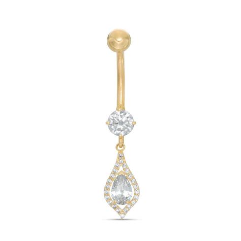 10k Solid Gold Cz Teardrop Dangle Belly Button Ring 14g 3 8 Banter Belly Button Rings