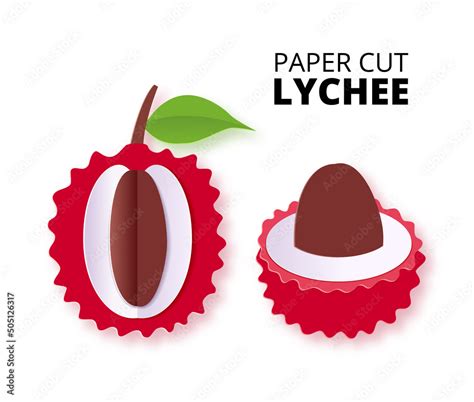 Set Of Lychee Fruit Sliced Whole In A Paper Cut Style Lychee Slices