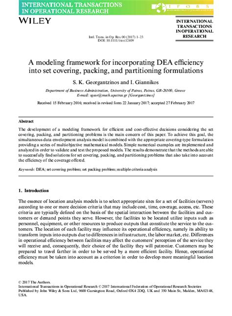 Pdf A Modeling Framework For Incorporating Dea Efficiency Into Set