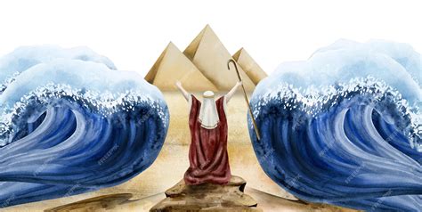 Premium Photo Passover Haggadah Story With Moses Separating Red Sea Watercolor Exodus Jewish