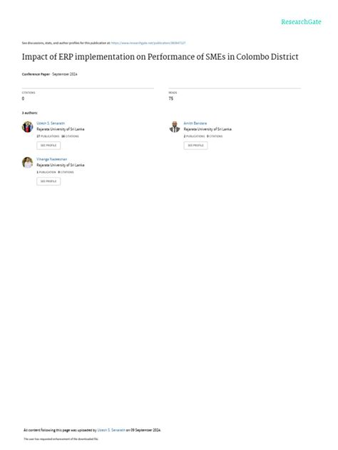 Impact Of Erp Implementation On Performance Of Smes Pdf Statistics