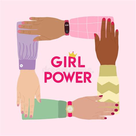Girl Power Poster Female Hands Stacking Together Woman Empowerment