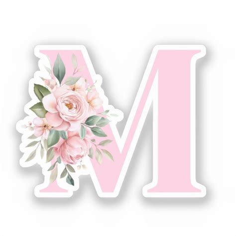 Modern Elegant Pink Floral Initial Name Monogram Sticker Zazzle