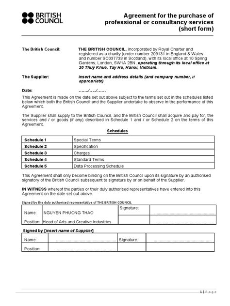 Annex 2 Agreement For The Purchase Of Professional Or Consultancy