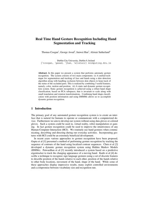 pdf real time hand gesture recognition including hand segmentation