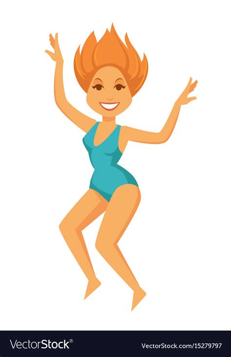 Jumping Woman In Azure Swimsuit Isolated On White Vector Image