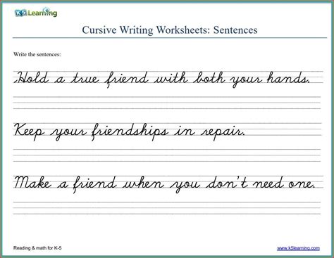 Cursive Writing Sentences Worksheets Printable Free Printable Download