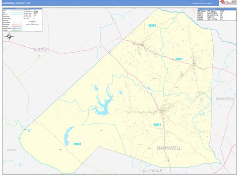 Barnwell County Sc Zip Code Wall Map Basic Style By Marketmaps