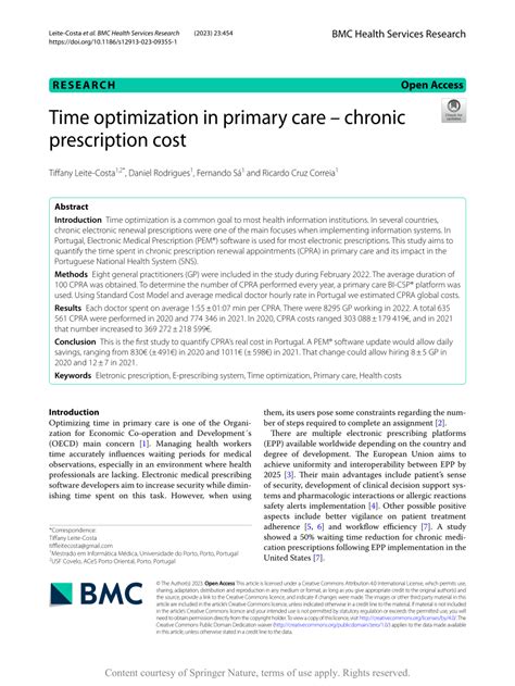 Pdf Time Optimization In Primary Care Chronic Prescription Cost