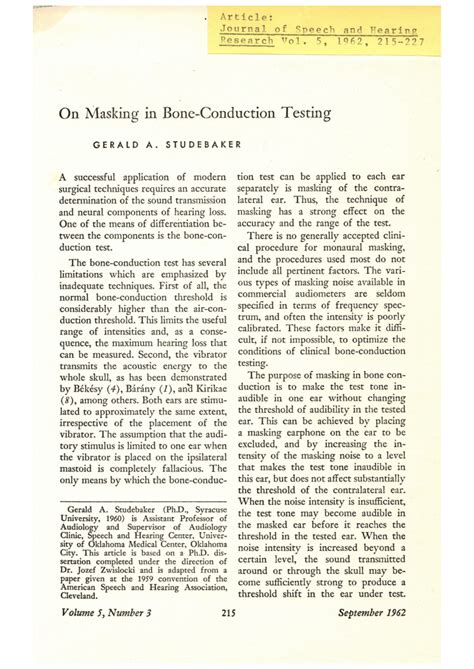 Pdf On Masking In Bone Conduction Testing