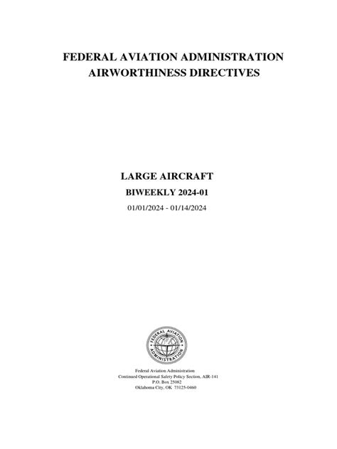 Faa Biweekly Airworthiness Directives 2024 01 Pdf Federal Aviation