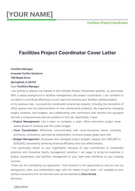 Project Coordinator Cover Letter Example