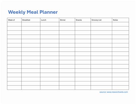 Weekly Meal Planner Word