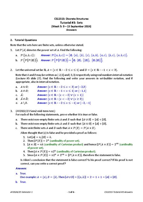 Tut03ans Post Tutorial 3 Sets Cs1231s Discrete Structures