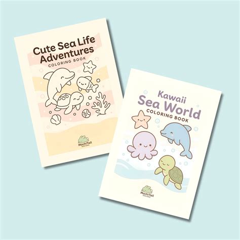 Cute Ocean Creatures Coloring Book Duo 16 Pages Kawaii Printable