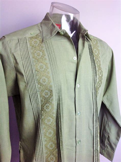 Classic Guayabera Washed Olive Green Color Men Shirt Long Sleeve
