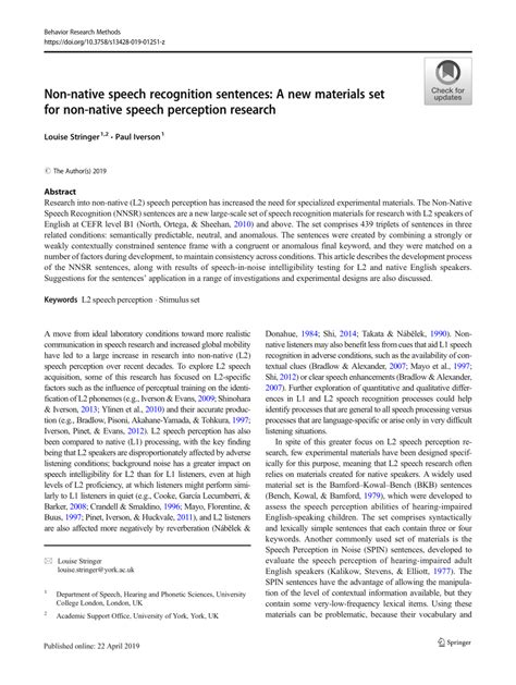 Pdf Non Native Speech Recognition Sentences A New Materials Set For