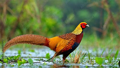Golden Pheasant Chrysolophus Pictus Hunting In Its Natural Habitat