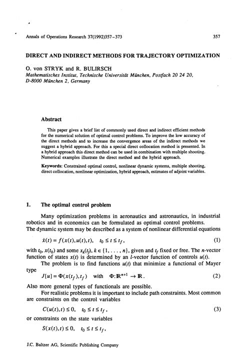 Pdf Direct And Indirect Methods For Trajectory Optimization