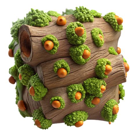 Wooden Log Structure With Moss And Orange Accents 56086204 Png