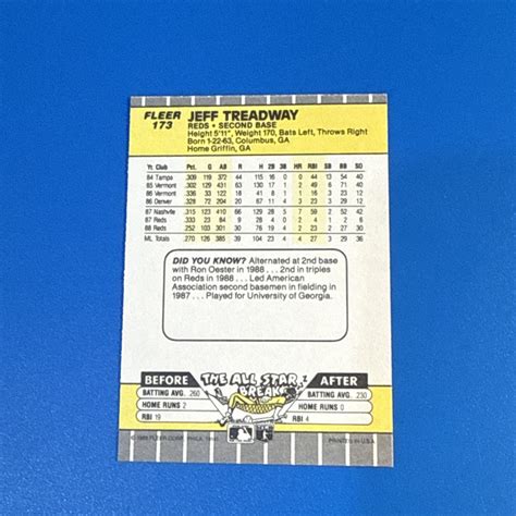 1989 Fleer Jeff Treadway 173 No Target Above Head Ebay