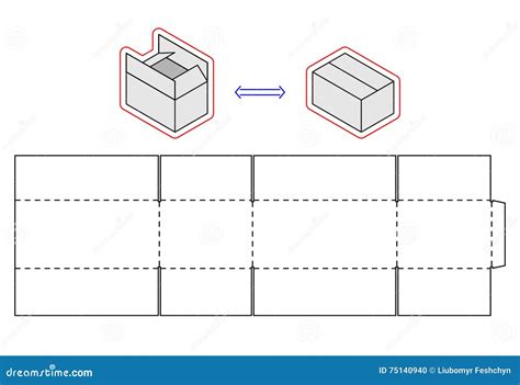 Horizontal Box Template Vector Packing Simple Cardboard Cut