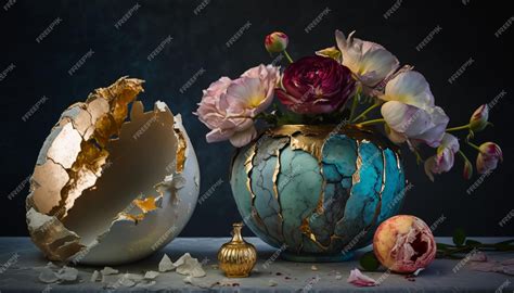 Premium Photo Spectacular Kintsugi Jade Opal Mushroom Ceramic Peonie