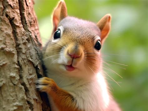 Premium Ai Image Closeup View Of Cute Squirrel On The Tree Ai Generated