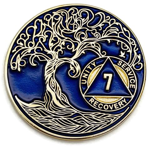 7 Year Twisted Tree Of Life Aa Medallion Chip Coin Blue Velvet Box
