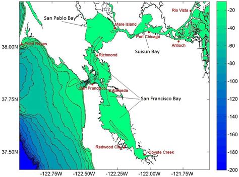 Map Of Ocean Floor Depths In Stanford Bay Ca