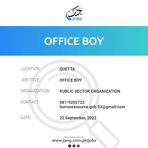 Office Boy Job Public Sector Organization Jobs In Quetta 52166