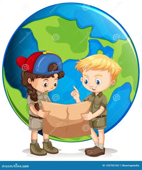 Boy And Girl Scouts Reading Map Stock Vector Illustration Of Reading