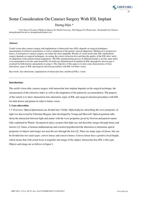 Pdf Some Consideration On Cataract Surgery With Iol Implant