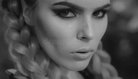 Pigtails Bella Joven Mujer Con Piel Limpia Y Fresca Cerradura De La