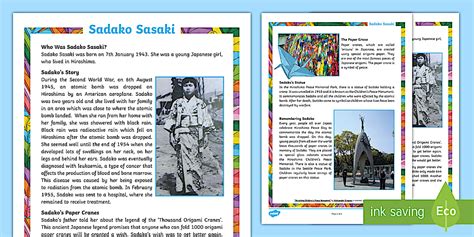 Sadako Sasaki Fact File Primary Resource Twinkl