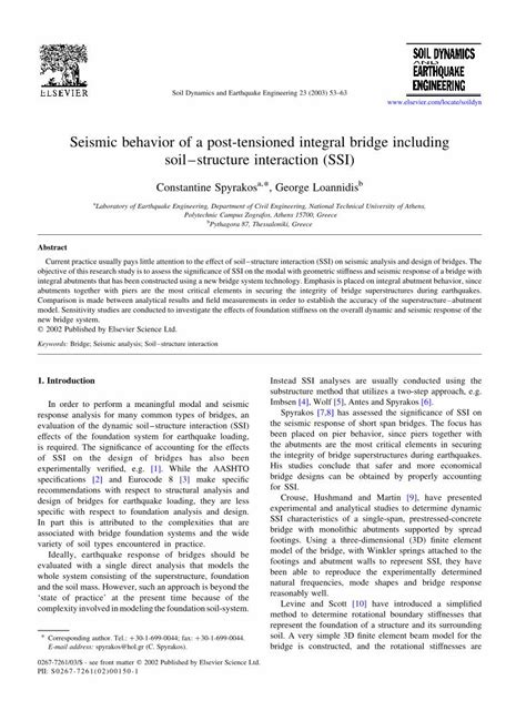 Pdf Seismic Behavior Of A Post Tensioned Integral Bridge Lee Civil Ntua Gr Pdf Dimosiefseis