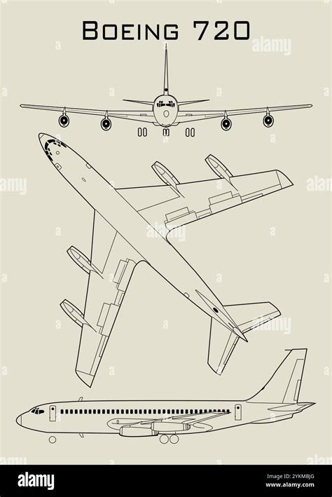 This Blueprint Showcases A Detailed Line Drawing Of A Boeing 720
