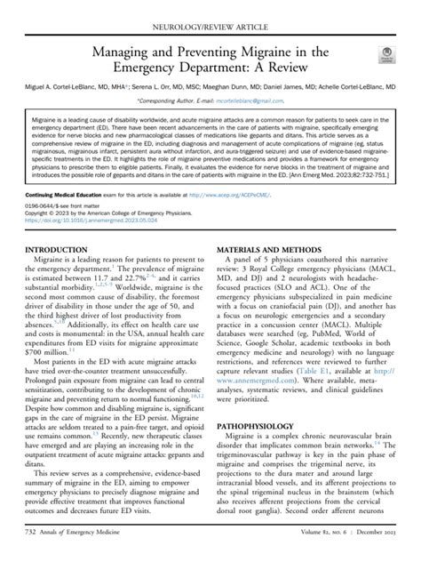 Managing And Preventing Migraine In The Emergency Department A Review
