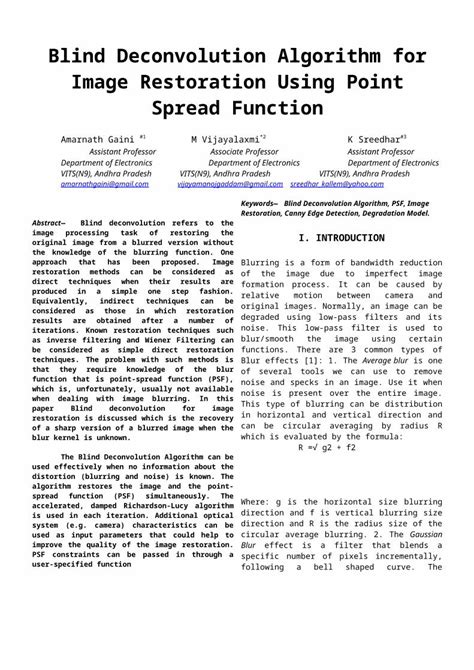 Doc Blind Deconvolution Algorithm For Image Restoration Using Point