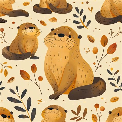 Premium Vector Otter Seamless Pattern Background Vector Cute Animal