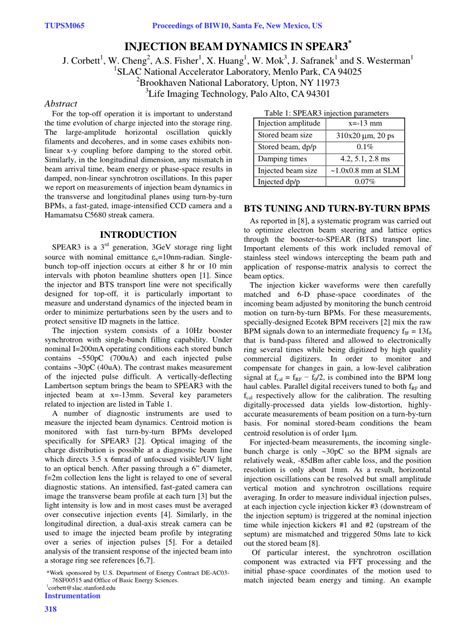 Pdf Injection Beam Dynamics In Spear3