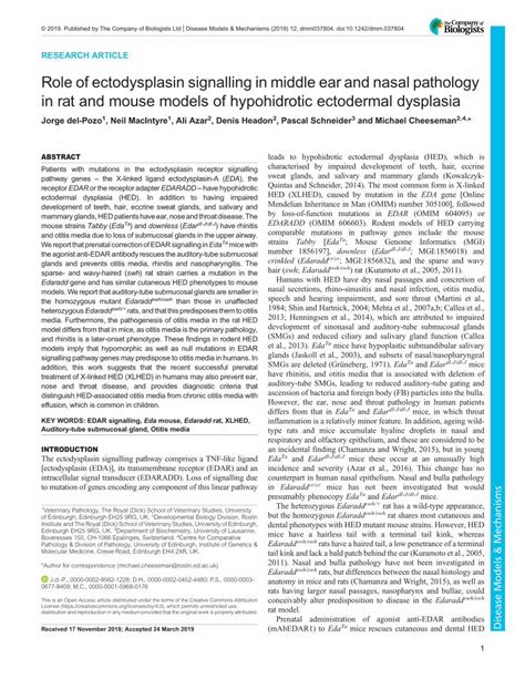 Pdf Role Of Ectodysplasin Signalling In Middle Ear And Nasal Otitis Media Is Rescued In