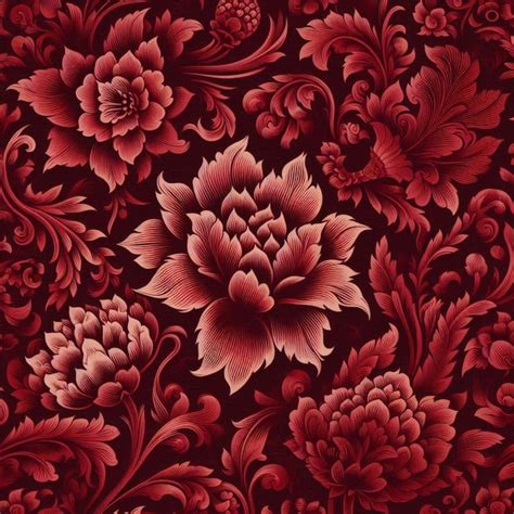 Traditional Floral Patterns Ruby Red Premium Ai Generated Vector