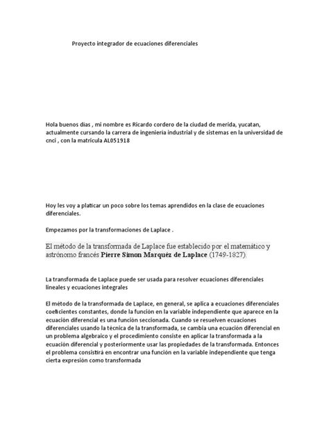 Resolución De Ecuaciones Diferenciales A Través De La Transformada De