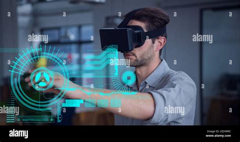 Composition Of Data Processing And Scopes Scanning Over Man Wearing Vr